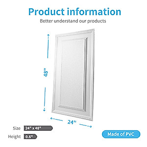 Art3d Drop Ceiling Tiles 24x48 inch White (12-Pack, 96 Sq.ft), 3D Wainscoting Panels Glue Up 2x4 FT
