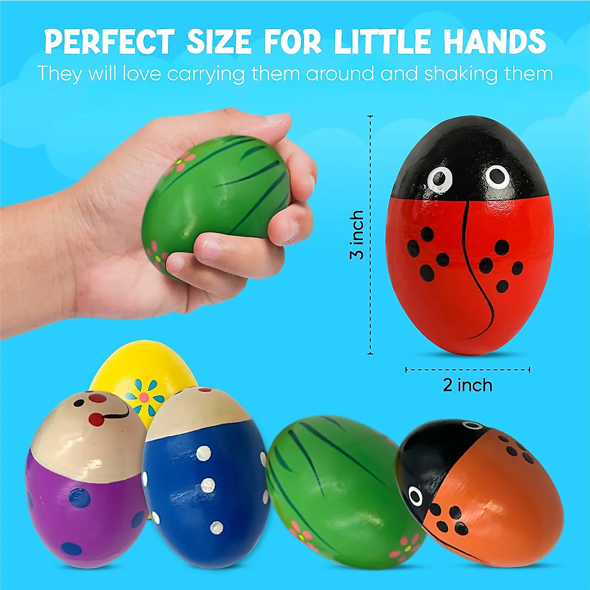 Wooden Maracas for Kids, Colorful Egg Shakers Toy for Boys and Girls Aged 1-3 Years, Gift for Preschool Children, Early Education Toys, 6-Pack Easter Eggs