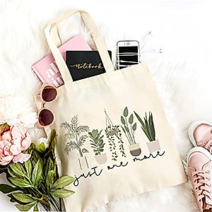 TSIIUO Women's Just One More Plant Canvas Tote Bag Funny Gardener Gift Plant Lover Reusable Shopping Canvas Bag White