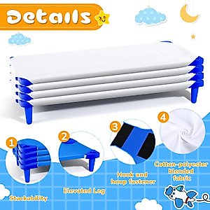Geetery Stackable Daycare Cots with Sheets for Kids Include 54" L x 23" W Toddler Nap Cots for Sleeping and Daycare Sheets for Nap(Blue, 8 Pcs)
