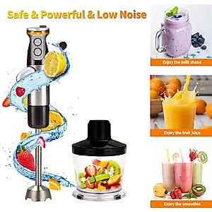Immersion Hand Blender,600W Stainless Steel Stick Blender,4-in-1 Home Multi-Function Stick Mixer,6-Speed Handheld Blender,Mixing Cup,Food Chopper,Milk/Egg Mixer, Sauce/Soup,Puree Baby Food Machine