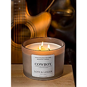 Leather Scented Candles | Campfire Scented Candles | Luxury Soy & Beeswax Candles for Home | 16 oz. Large Jar 3 Wick Candle | Masculine Candle | Manly Candles For Home | Scented Candles for Men