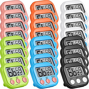 24 Pieces Digital Kitchen Timer Magnetic Timers for Classroom Bulk On/Off Switch Minute Second Count up Countdown Big LCD Display Loud Alarm for Exercise Cook Baking Teacher Kids (Assorted Color)