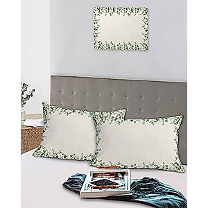 Spring Floral Pillow Covers Standard Size Set of 2 Bed Pillow, Rustic Green Botanical Summer Tropical Plants Plush Soft Comfort for Hair/ Skin Cooling Pillowcases with Envelop Closure 20''x26''