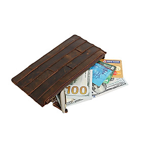 JYOS Leather Pen Pencil Case Small Purse Pouch Men Women Bag in Bag (Vintage Brown)