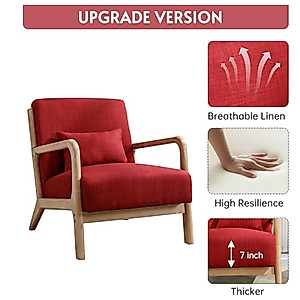 ANJHOME Mid Century Modern Accent Chair, Comfy Fabric Reading Chair with Solid Wood Frame, Easy Assembly Armchair for Living Room