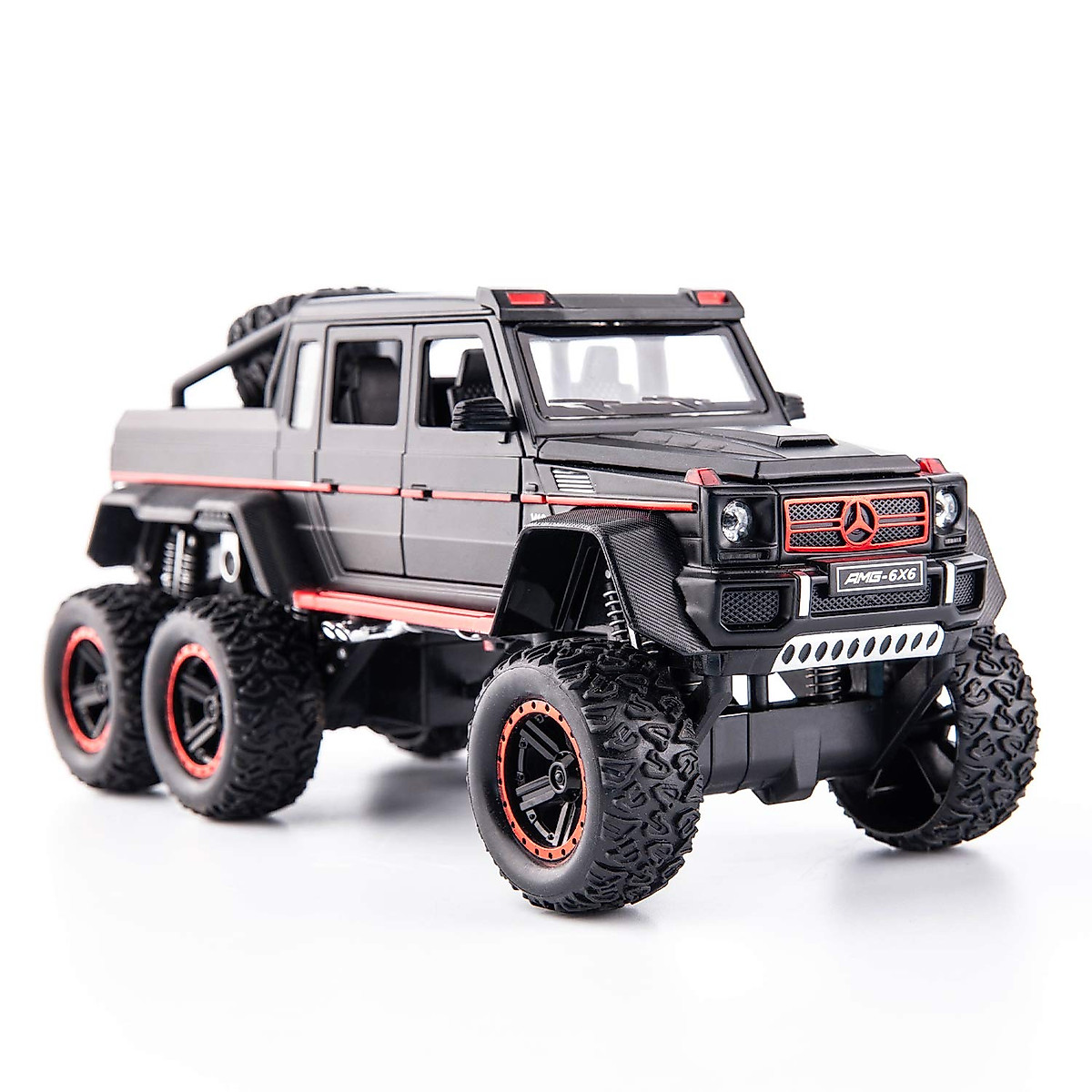 BDTCTK 1/22 Benz G63 AMG 6x6 V12 Off-Road Black Pickup Model Car, Zinc Alloy Pull Back Toy car with Sound and Light for Kids Boy Girl Gift (Black)