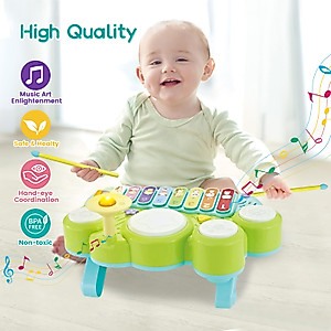 Kids Drum Set for Toddlers: Ohuhu 5 in 1 Baby Musical Instruments Musical Toys Children Drum kit Xylophone Microphone Piano Early Educational Learning Toy for Ages 18+ Months Girls Boys