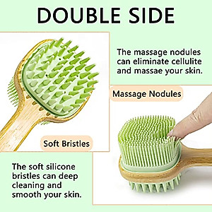 Back Scrubber for Shower with 2 in 1 Bath and Shampoo Brush, Bath Brush Dual-Sided Long Handle Back Scrubber Body Exfoliator for Wet or Dry Brushing (Green)
