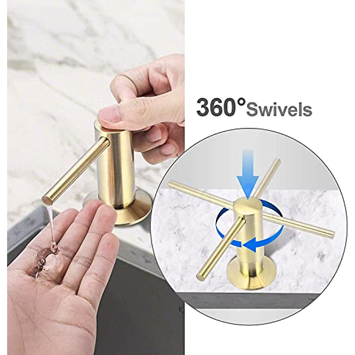 Samodra Sink Soap Dispenser and Extension Tube Kit, Brass Pump Head Brushed Gold Built in Design with 39” Extension Tube to Soap Bottle, No More Messy Refills