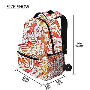 Sletend Student Backpack with Name Tag Slot Hibiscus Flower Palm Leaf Lightweight and Comfortable School Bag Laptop Backpack