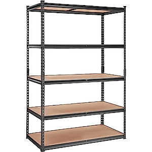 VEVOR Storage Shelving Unit, 5-Tier Adjustable, 2000 lbs Capacity, Heavy Duty Garage Shelves Metal Organizer Utility Rack, Black, 48" L x 24" W x 72" H for Kitchen Pantry Basement Bathroom Laundry