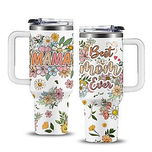 Gifts for Mom, Best Mom Ever Tumbler 40oz with Handle and Straw, Mama/Mom Gifts From Daughter Son, Mom Birthday Gifts, Mothers Day Presents Ideas, Christmas Gifts for Best Mom Ever Mug, Flower