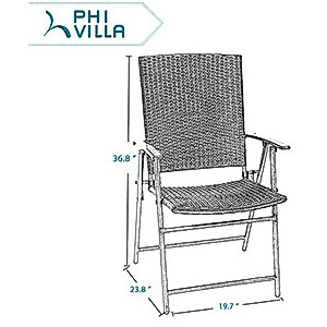 PHI VILLA Rattan Patio Dining Chairs Set of 2,Outdoor Wicker Sling Chairs,Foldable Patio Dining Chairs for Garden,Backyard, Lawn, Porch, Poolside and Balcony,2 Packs