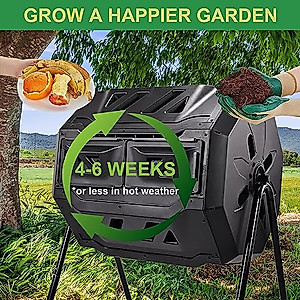 Elevon Outdoor Tumbling Composter Dual Rotating Batch Compost Bin, 43 Gallon, Black