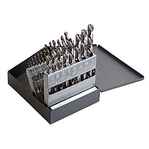 Chicago Latrobe 150L Left-Hand (Reverse) Flute High-Speed Steel Jobber Length Drill Bit Set, Uncoated, 118 Degree Conventional Point, 21-Piece