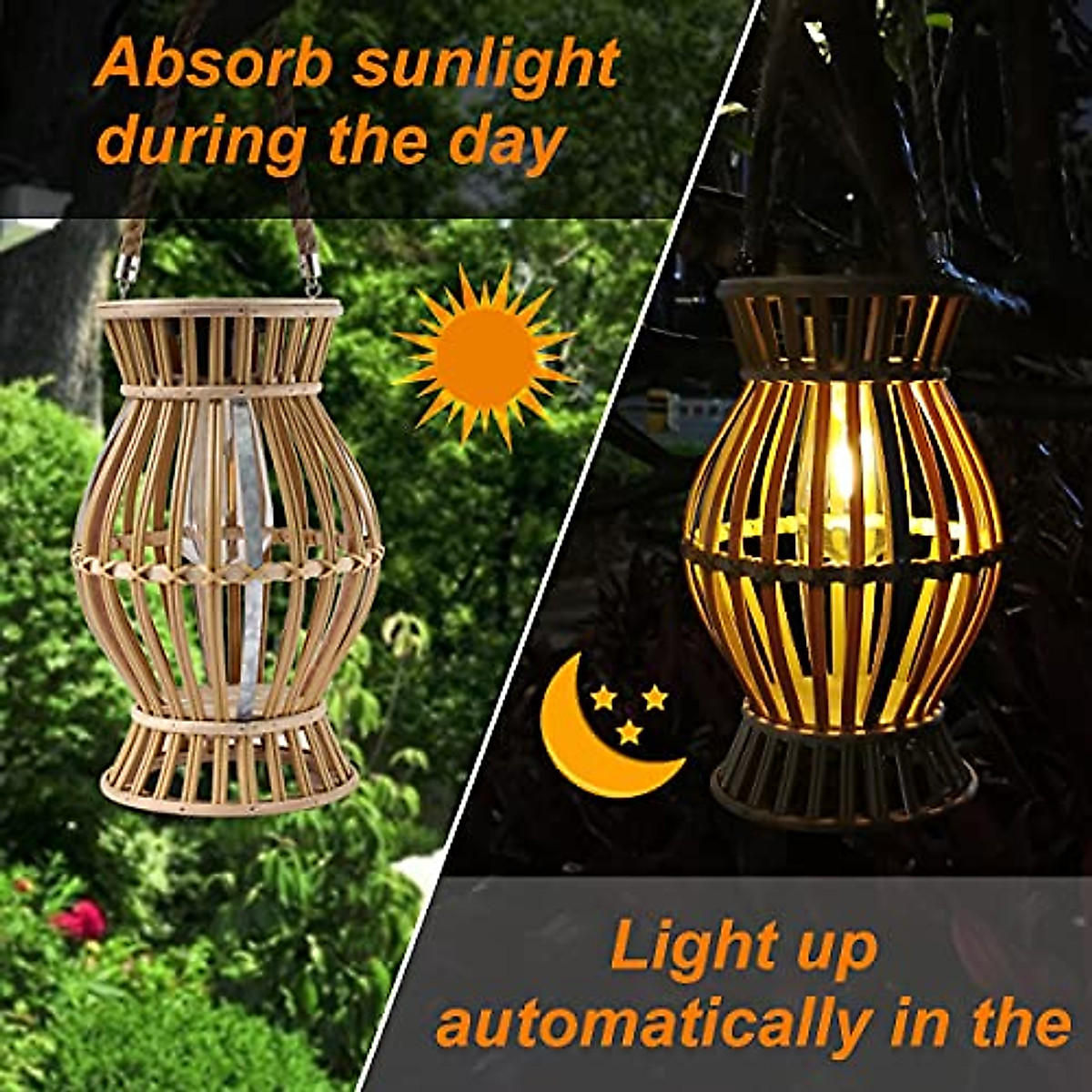 11.8” Solar Table Lamp Lantern Outdoor - Rustic Large Rattan Woven Lantern Light with Edison Bulb, Solar-Powered Warm Light, Great Decor for Garden, Patio, Desk