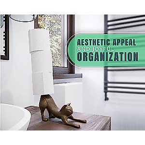 Yoga Cat Decorative Paper Towel Holder or Toilet Paper Holder by Comfify - Adorable “Downward Dog” Pose Kitty- Cast Iron Paper Towel Stand - Antiqued Cast Iron Storage - Multiple uses - 19” Tall.