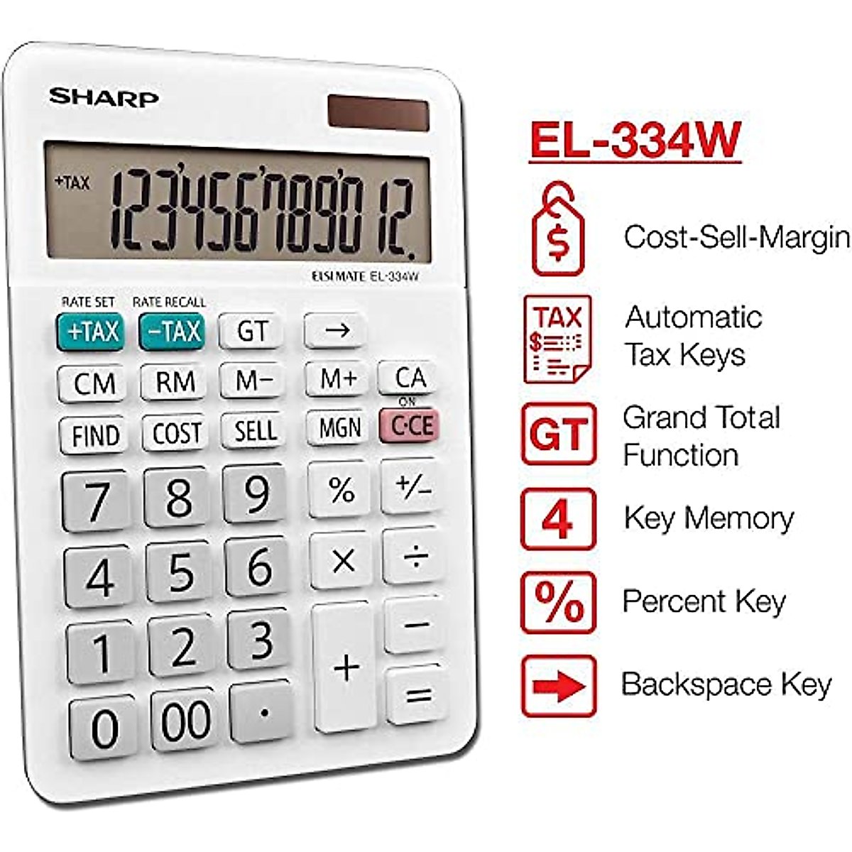 Sharp El334w El-334W Large Desktop Calculator, 12-Digit LCD