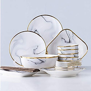 ZLDGYG Christmas Bowl Dish Set Nordic Wind Ceramics Phnom Penh Marble Tableware Set Bowl Soup Dishes And Dishes for Household Use (Color : 42 sets)