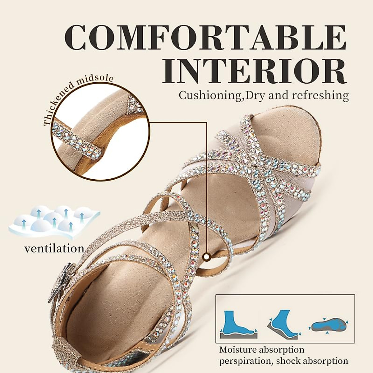 RUYBOZRY Women Latin Dance Shoes Rhinestones Ballroom Salsa Bachata Wedding Perfermence Dancing Shoes,YCL508-Gold-8.5,US 5