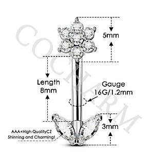 COCHARM Cute Flower Rook Earrings for Women Silver 16g Rook Jewelry 16 Gauge Stainless Steel 8mm Rook Piercing Jewelry Dainty Rook Piercing