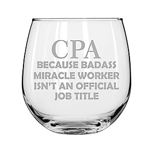 MIP Brand Wine Glass for Red or White Wine CPA Accountant Miracle Worker Job Title Funny (16 oz Stemless)