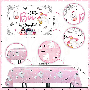 A Little Boo is Almost Due Halloween Baby Shower Decorations for Girl Pink and Black Balloon Garland Arch Kit Backdrop Tablecloths Cake Topper Bat Ghost Foil Balloons for Halloween Table Decorations