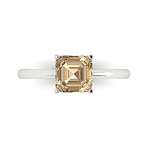 Clara Pucci 1.50 ct Asscher Cut Solitaire Yellow Moissanite Ideal Engagement Bridal Promise Anniversary Designer Ring 18K White Gold 3.5