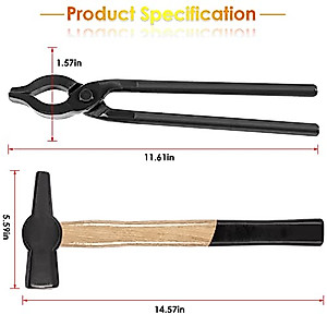 0004930-300 Blacksmiths' Tongs & 0000811-1000 Handmade Blacksmiths’ Hammer Assembled Bladesmith Tool Set for Beginner or Professional Blacksmith Making Farrier, Knife and Tool on Forging Anvil