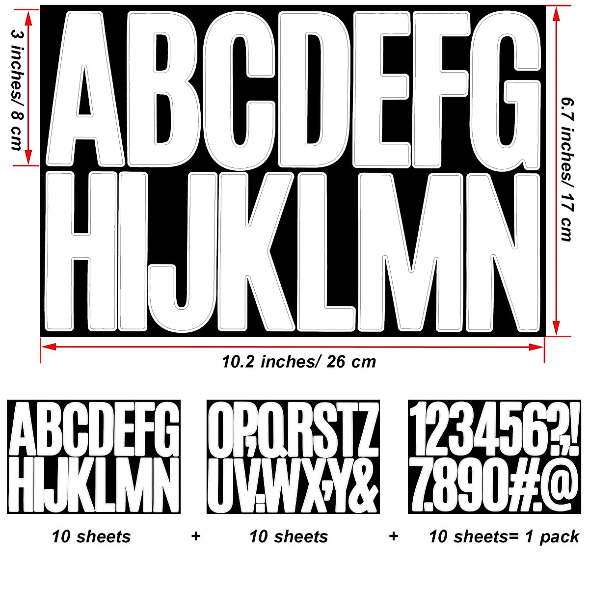 Bemeol 30 Sheets Large Letter Sickers 3 inch Vinyl Letter Alphabet Number Stickers for Bulletin Board Classroom Mailbox Window Door Home Decor(White)