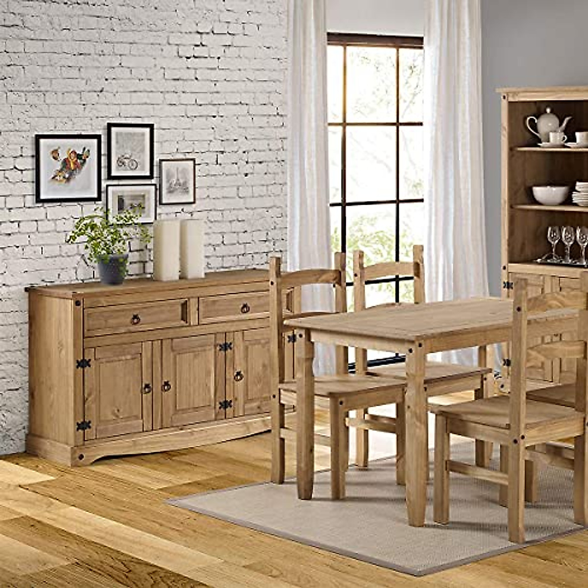 Furniture Dash Solid Wood Storage Cabinet 51.9" W, 16.9" D, 31.7" H - Sideboard Buffet with 3 Doors & 2 Drawers, Ideal for Living Room, Kitchen, Dining Room & Hallway - Antique Brown