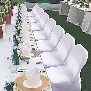 Babenest Spandex Folding Chair Covers Upgraded 10 PCS Universal Stretch Washable Fitted Chair Slipcovers Protector for Wedding, Holidays, Banquet, Party, Celebration (White)