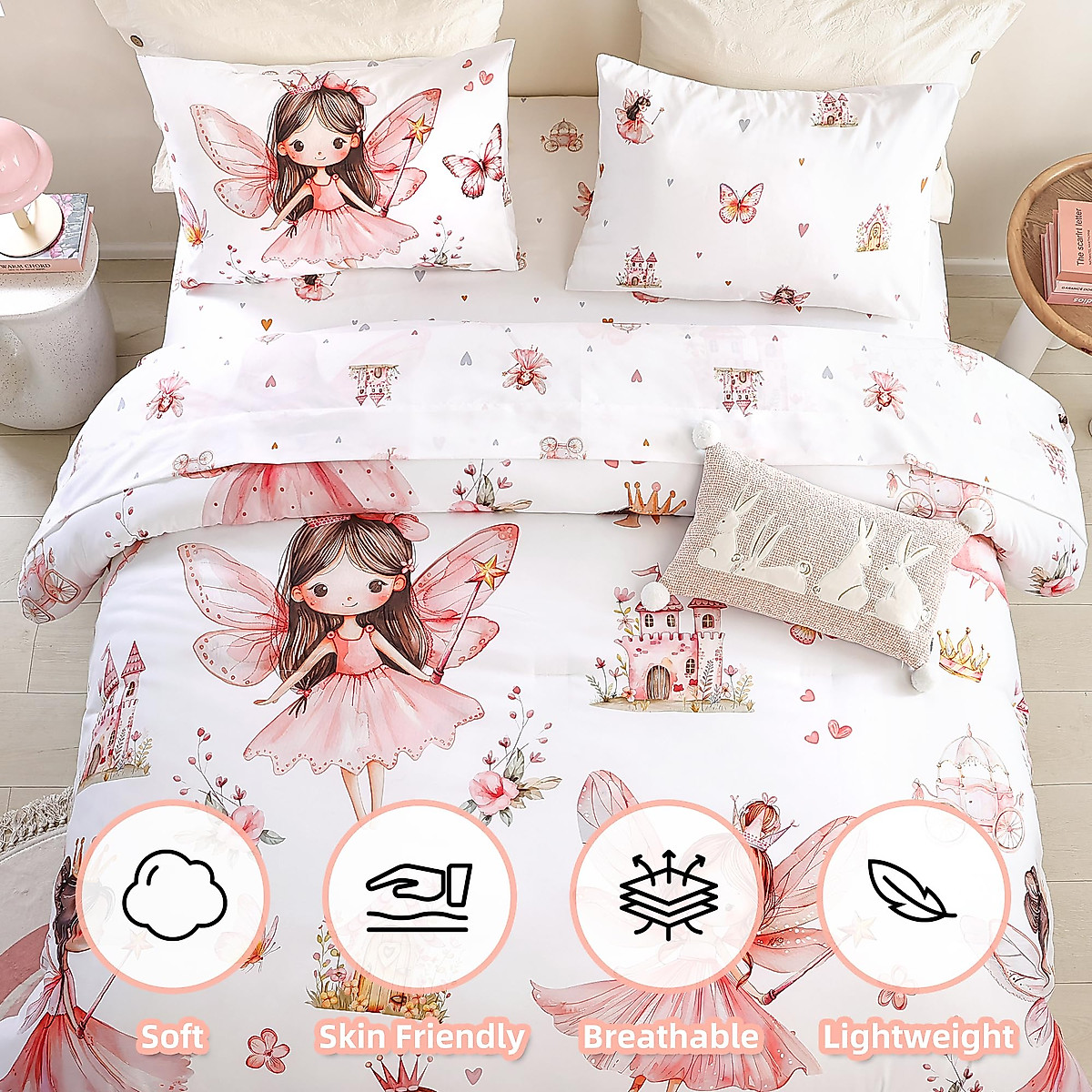 weigelia Twin Comforter Set 5 Pieces Bed in a Bag Fairy Castle Kids Comforter Set Lightweight Soft Twin Bedding Sets for Girls Boys