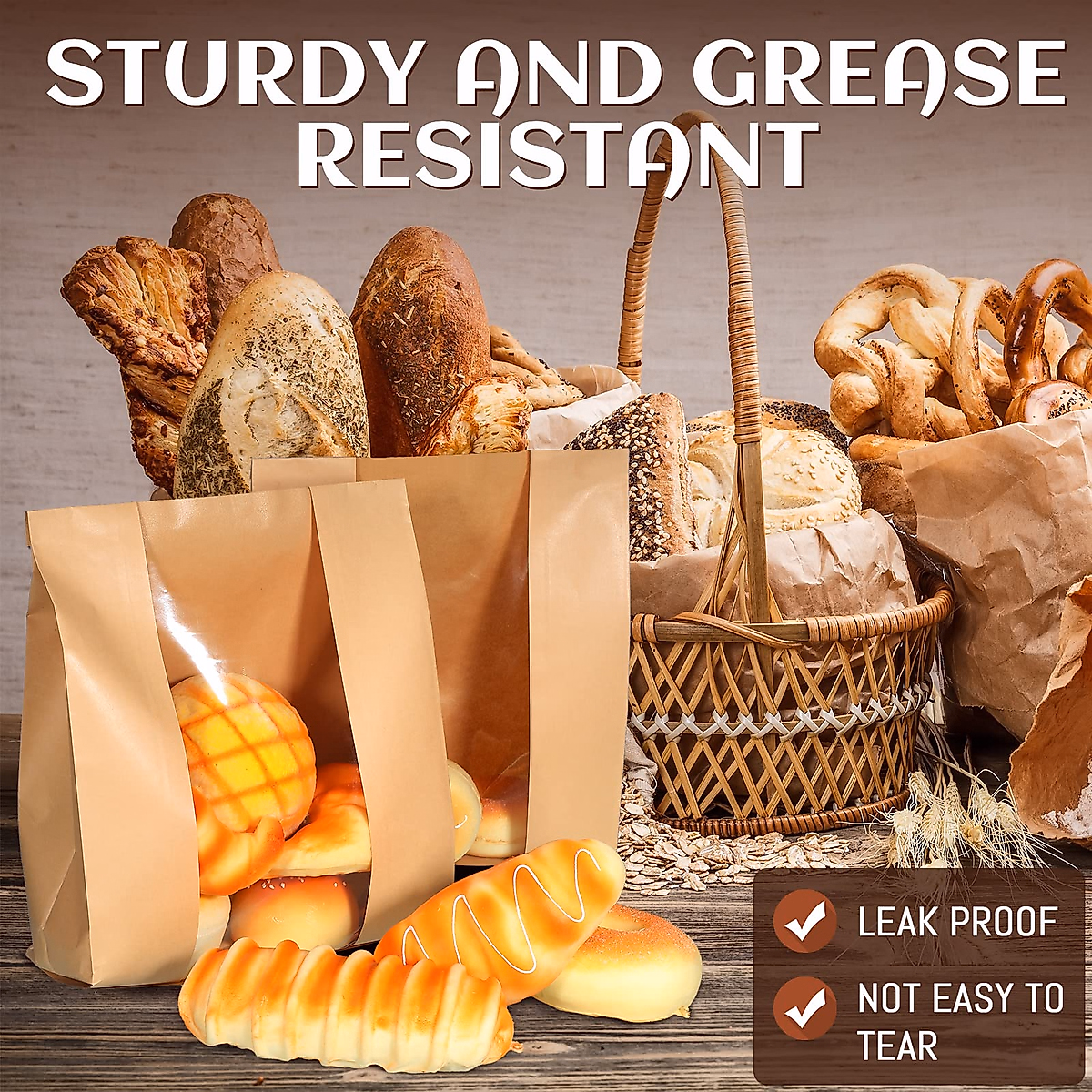 150 Pcs Bakery Bags with Window Large Packing Loaf Bag Paper Bread Bags for Homemade Bread Kraft Bread Storage Bags Bread Packaging Bags with 10 Sheets Stickers for Cookie Food, 12 x 8.3 x 3.5 Inch