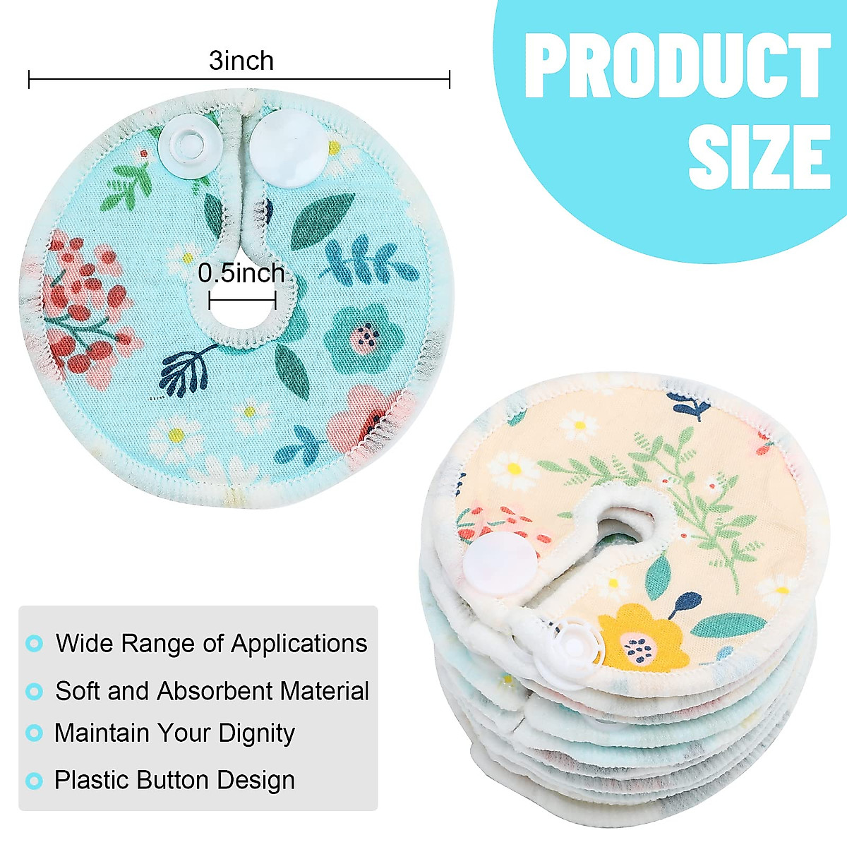 32 Pieces G Tube Button Covers Tube Pad G Tube Pads Holder Cotton Pads for Feeding Support Reusable Feeding Tube Supplies Soft G Tube Covers for Breastfeeding Nursing Care, 4 Designs (Floral)