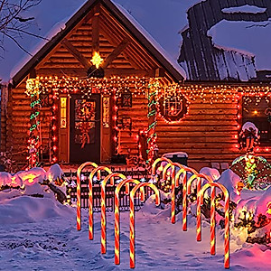 SANKUU 10 Pack Candy Canes Outdoor Decorations, 21 inches Christmas Candy Cane Pathway Markers Lights with Stakes, Christmas Candy Cane Lights for Xmas Yard Patio Garden Walkway