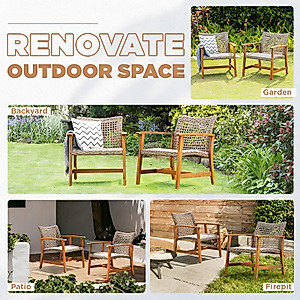 IDZO Liberte Accent Chairs Set of 2, 500lbs Weight Support, Acacia Wood, FSC Teak Finish, UV Protected, Dynamic Gray Wicker, Ideal for patios and Gardens