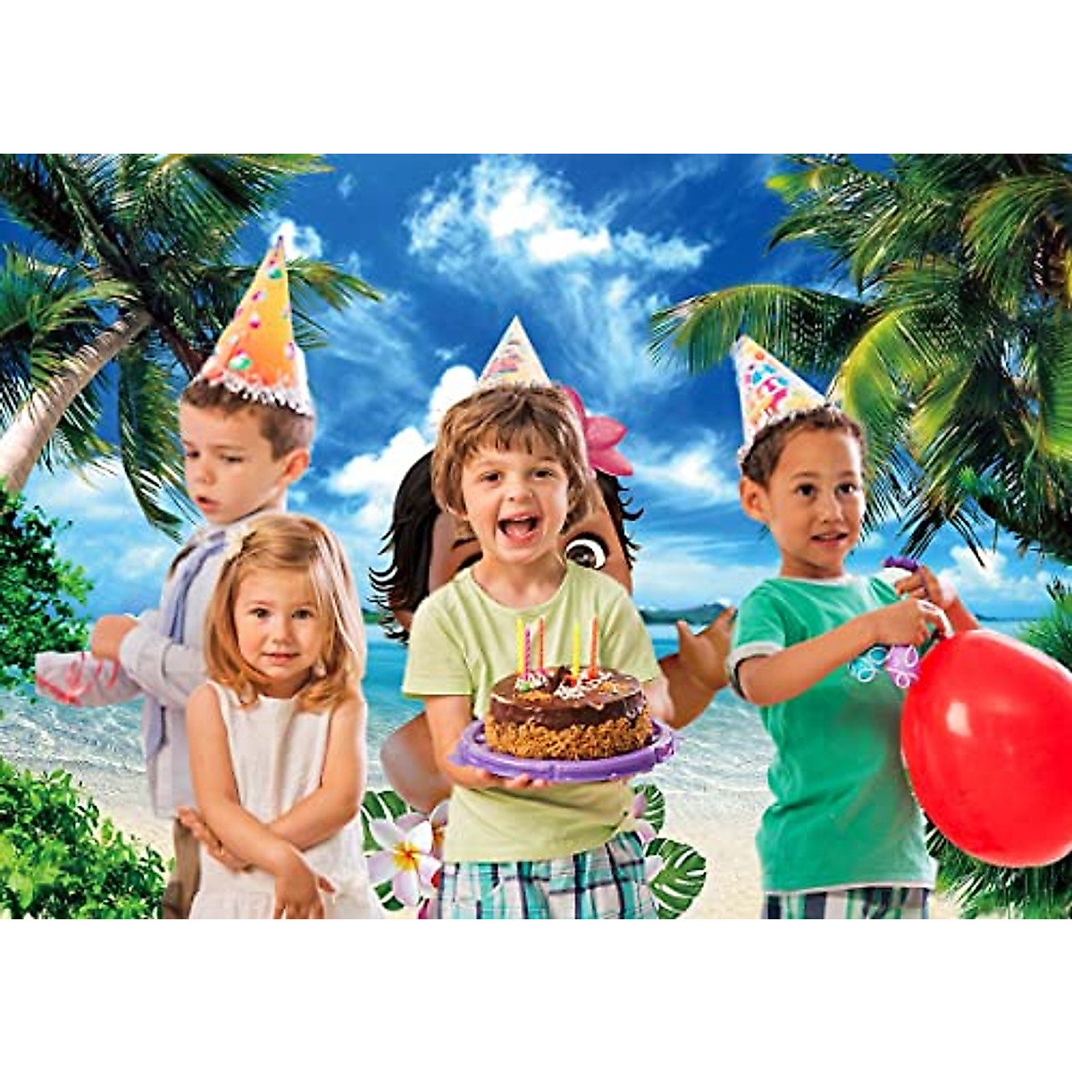 Baby Moana Backdrop Green Coco Tree Leaves Blue Ocean Photo Background Moana Themed Photography Backdrop7x5FT (7x5FT)