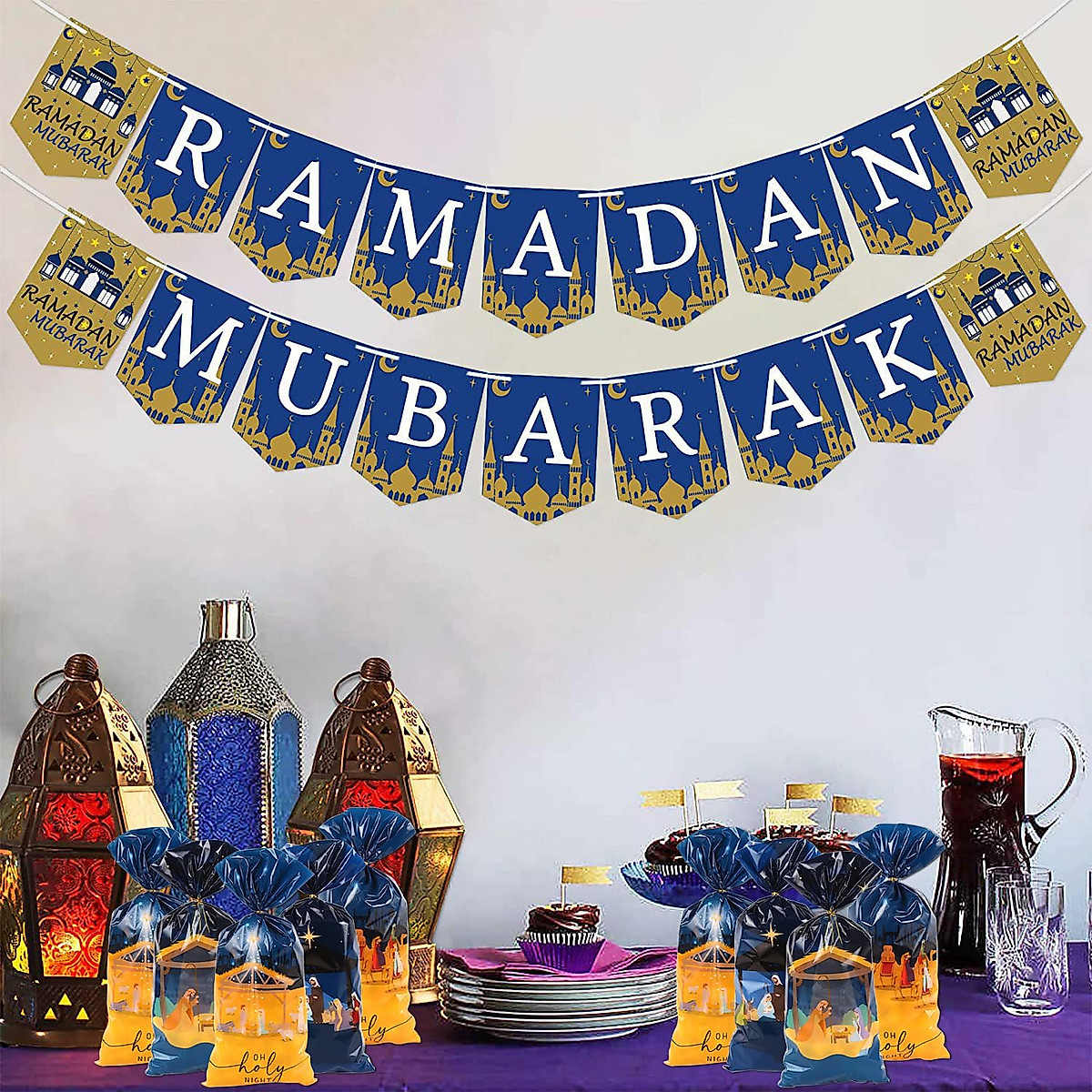 sorkwo 100 Pcs Eid Mubarak Goodie Bags Cellophane Treat Bags Eid Candy Bags for Gifts, Muslim Castle Moon Star Plastic Cellophane for Eid Party Decorations Party Supplies