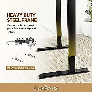 CAPHAUS 48 Inches L Shaped Electric Standing Computer Desk, Home Office Height Adjustable Corner Desk with 2 Position Memory Control Panel, Black Metal Frame & P2 Grade Black Desktop, Single Motor