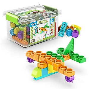 Engino Toys Creative Engineering STEAM Maker Junior 10-Model Set, Color and Number Learning, Stackable Building Blocks, Hand-Eye Coordination, Elephant, Giraffe, Spaceship, Home Learning, for Ages 4+