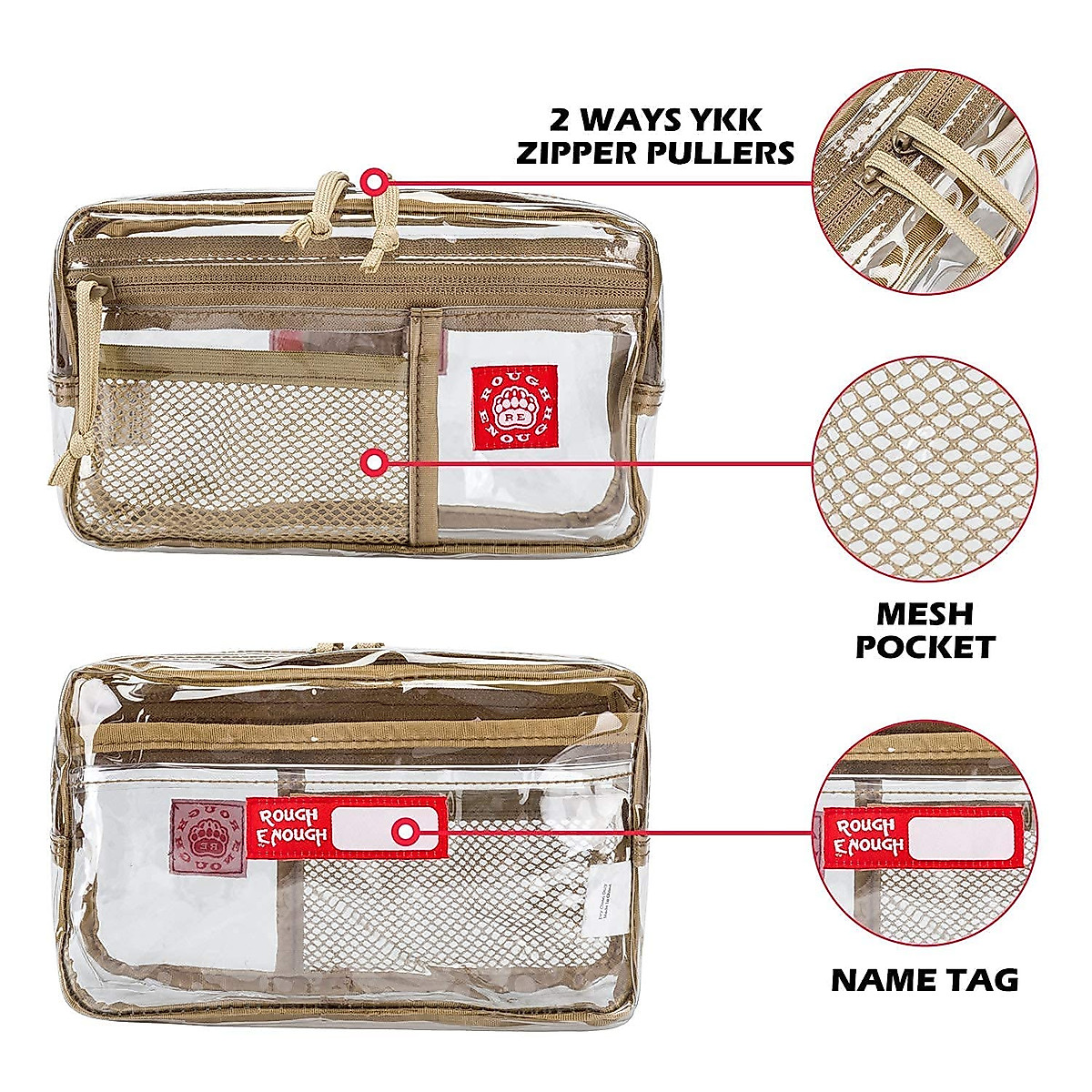 Rough Enough Clear Toiletry Bags for Traveling Toiletries Makeup bag Travel Cosmetic Bags for Women and Men