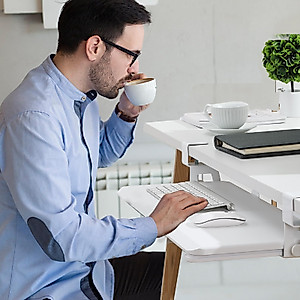 ETHU Keyboard Tray, 26.77" X 11.81" Large Size Keyboard Tray Under Desk with C Clamp-on Mount Easy to Install, Computer Keyboard Stand, Ergonomic Keyboard Tray for Home and Office (White)