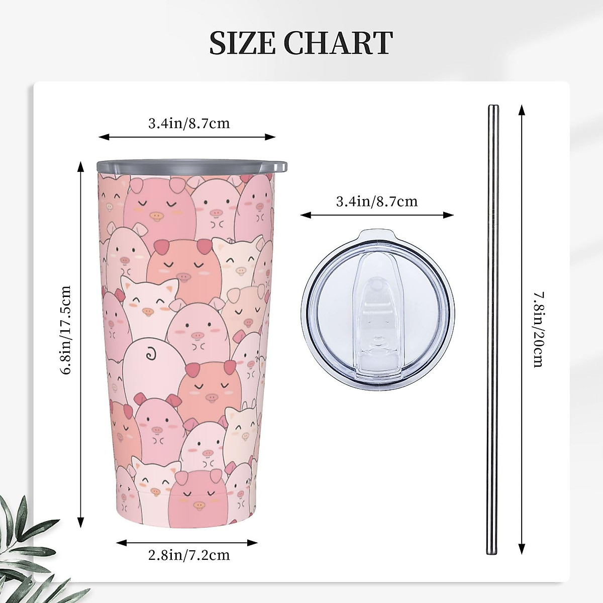 JASROTAO Cute Pigs Tumbler,Pigs 20oz Stainless Steel Insulated Travel Tumbler,Travel Coffee Mug with Lid and Straw Water Bottle Drink Tumbler Cups Gifts for Women Men Lovers
