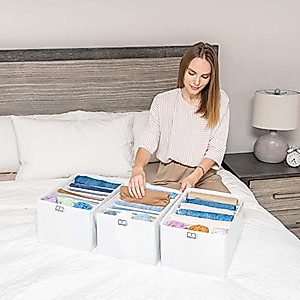 Inoviti Wardrobe Clothes Organizer for Folded - Upgraded & Sturdy Closet Shelf , Pants Tshirt Dresser Organizers Storage Bin Jeans Leggings [2Pcs], White, 14.17x9.84x7.87 inches