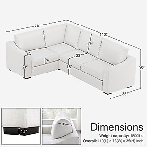 ELUCHANG Convertible Sectional Sofa, L Shaped Couch, Natural Linen Fabric Sofa Couches with Extra Deep Seats, Big Comfy Couch Upholstered Modern Couch Sofa Corner Sofa for Living Room, Office, Ivory