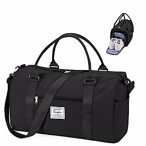 Gym Bag for Women Men with Shoes Compartment Sports Duffle Bag Personal item travel Duffel Bags Tote Bag Small Carry on Weekender Overnight Bag Workout Dance Bag Hospital Holdalls Black