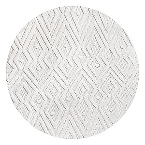 JONATHAN Y IBZ100D-5R Balansat Moroccan Diamond Indoor Outdoor Area-Rug Bohemian Geometric Easy-Cleaning Bedroom Kitchen Backyard Patio Porch Non Shedding, 5' Round, Ivory