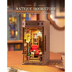 Rolife DIY Book Nook Kit 3D Wooden Puzzles for Adults 8.6" Bookstore Miniature House Kit Booknook Bookshelf Insert Decor with LED Lights Craft Kits Unique Gifts for Him Her